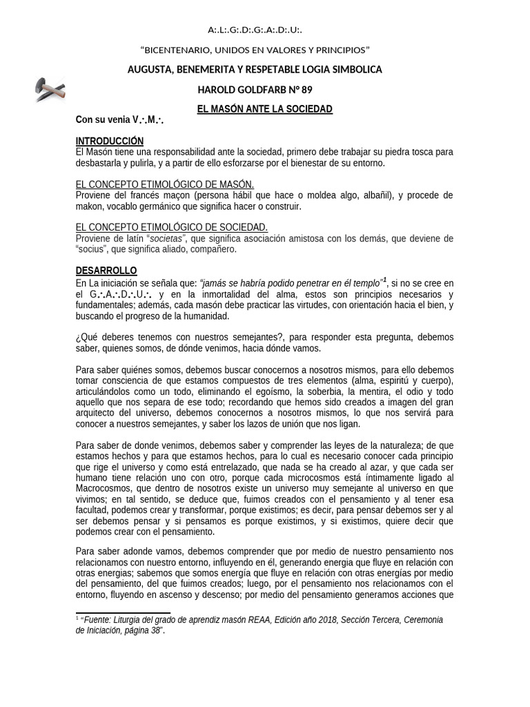 El Mason Ante La Sociedad | PDF | Masonería | Pensamiento
