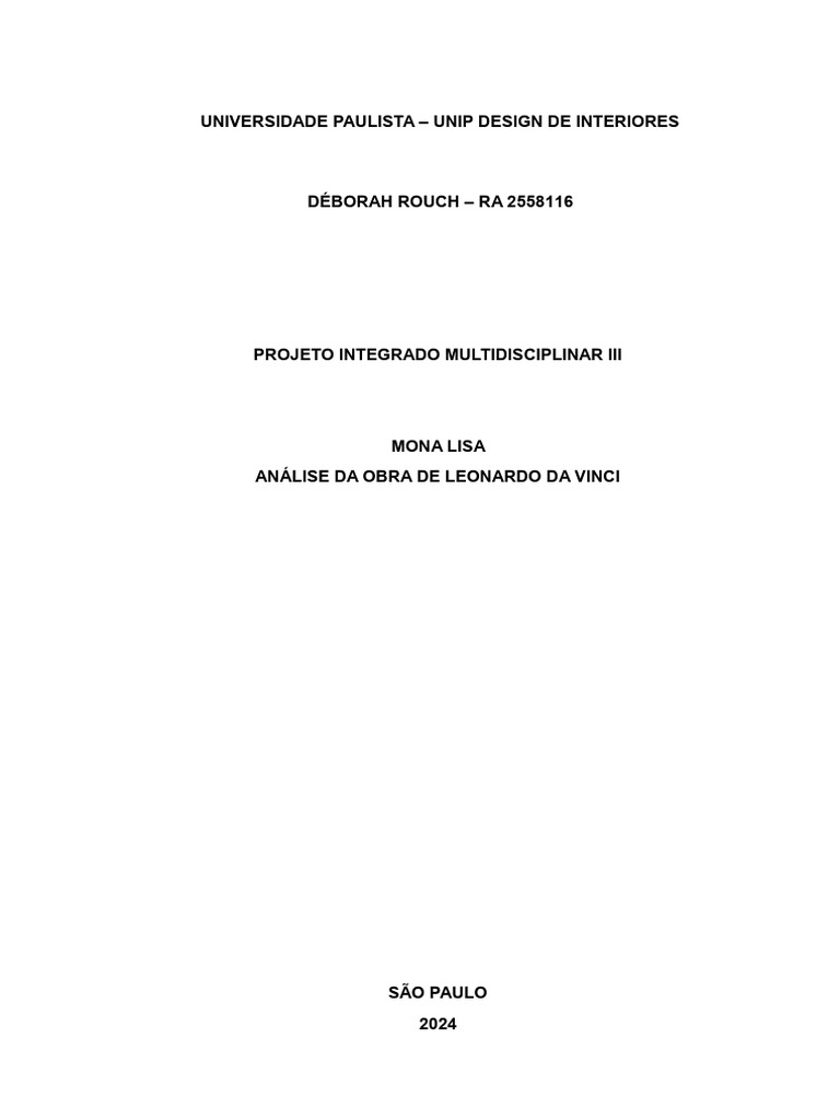 Pim III - Unip - Design de Interiores Mona Lisa | PDF | Leonardo da ...