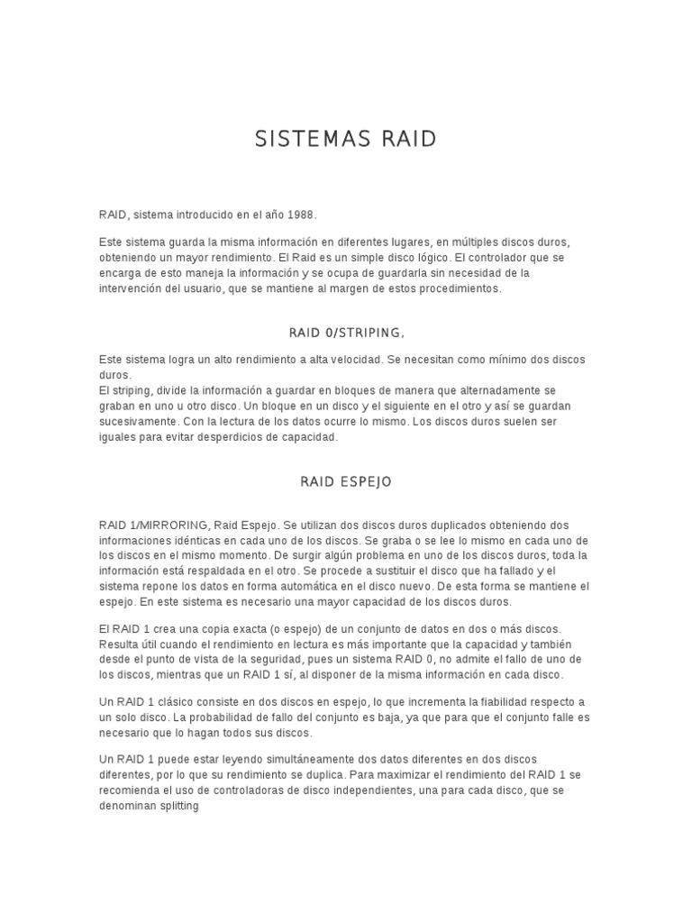 Sistemas Raid | PDF | Arquitectura de Computadores | Áreas de informática