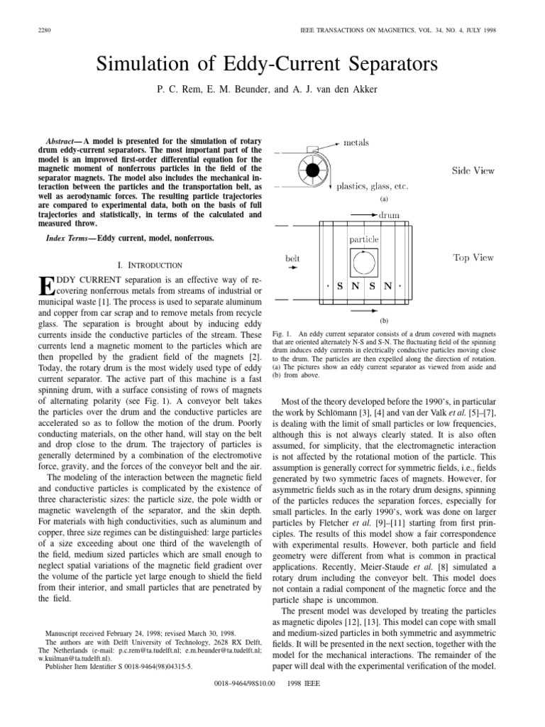 Simulation of Eddy Current Separators | PDF | Force | Magnetic Field