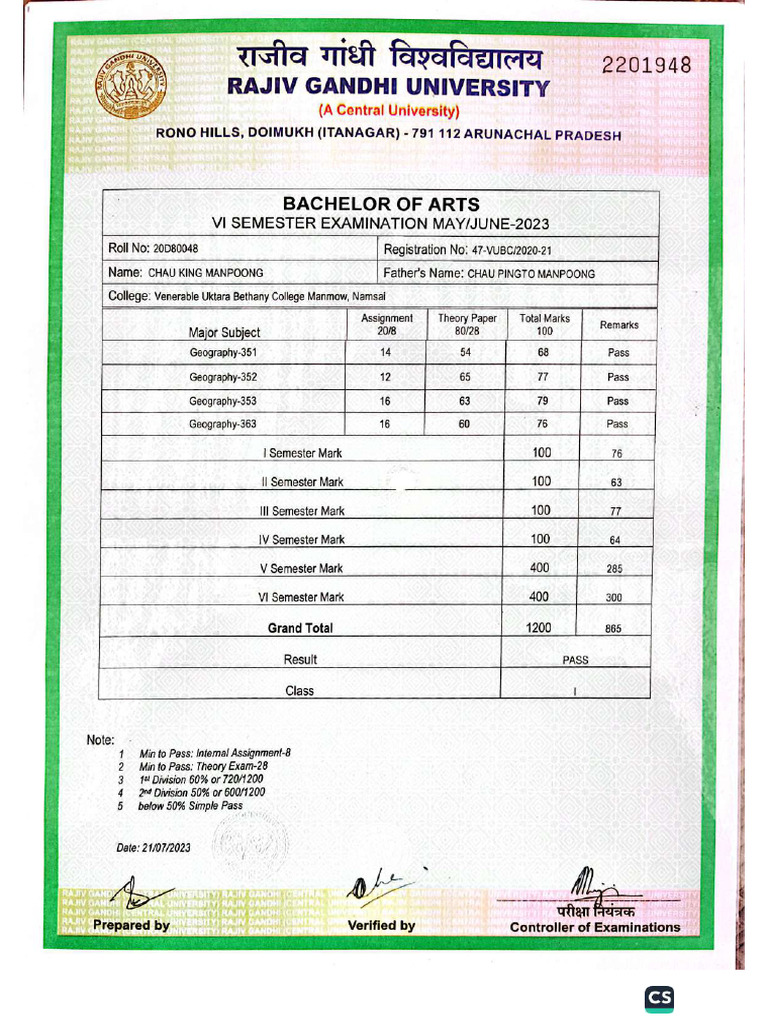 Graduation Marksheet | PDF