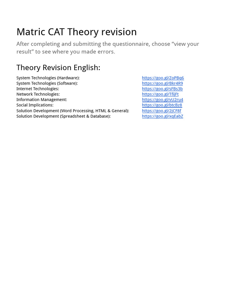 Matric CAT Theory Revision | PDF