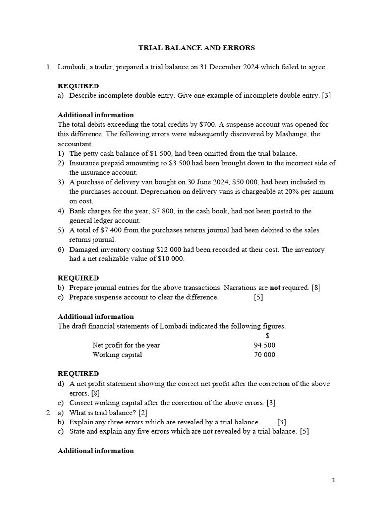 Trial Balance and Errors | PDF | Debits And Credits | Book Value