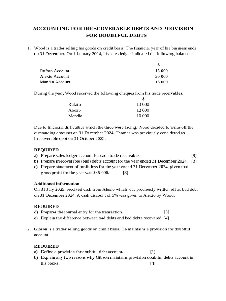 ACCOUNTING FOR IRRECOVERABLE DEBTS AND PROVISION FOR DOUBTFUL DEBTS ...