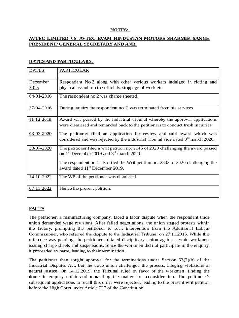 AVTEC Limited Vs Avtec Evam Hindustan Motors Shramik Sang & Anr. | PDF | Supreme Court Of The ...