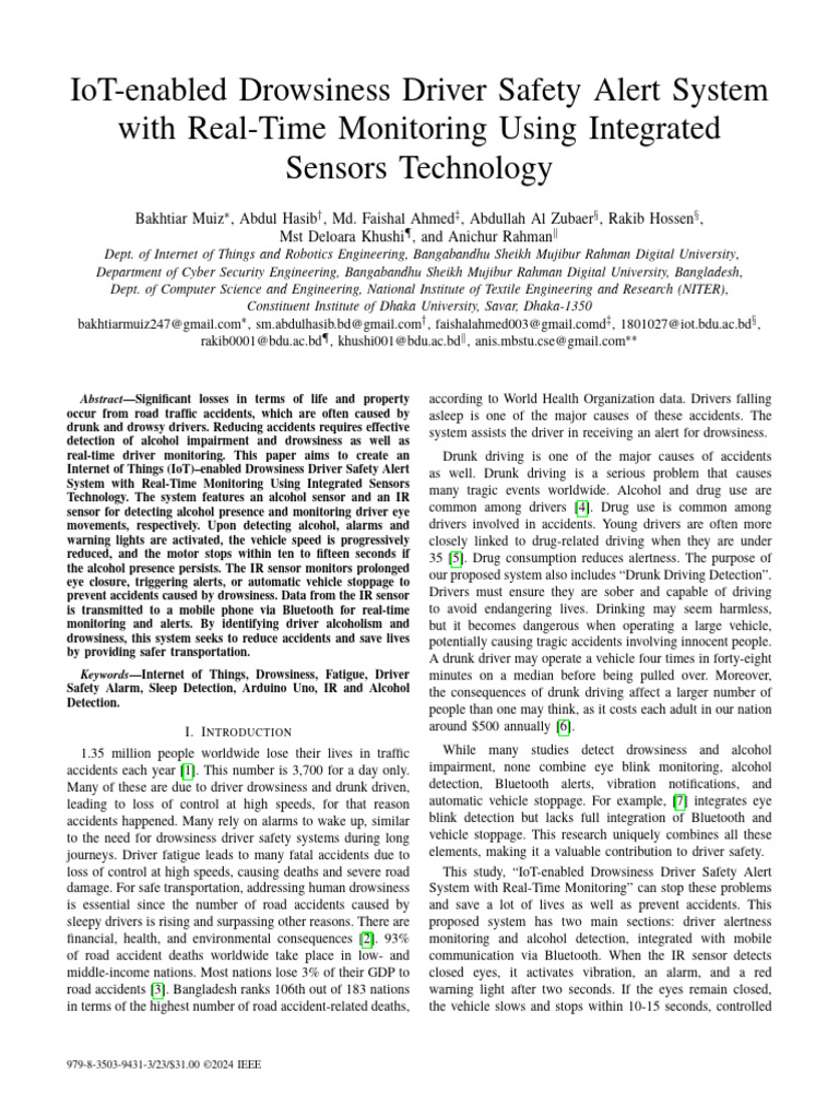 IoT Drowsiness Driver Alert System | PDF | Bluetooth | Internet Of Things