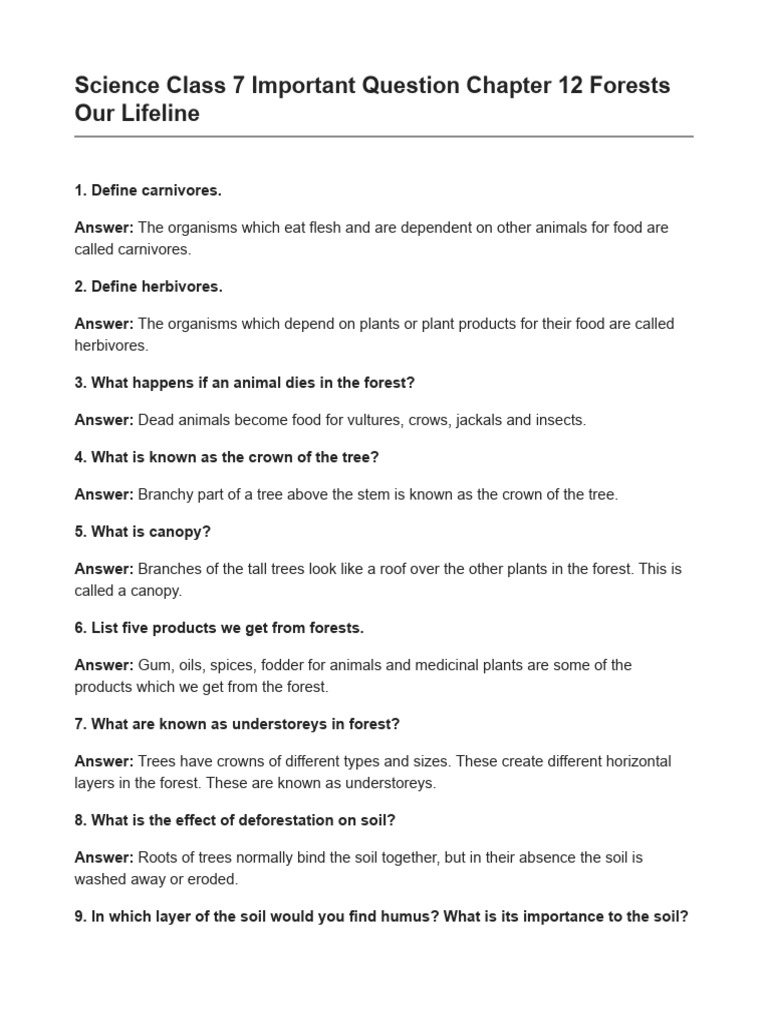 Key Q&A on Forests for Class 7 Science | PDF | Plants | Soil