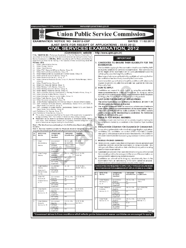 UPSC Notification 2012 | PDF