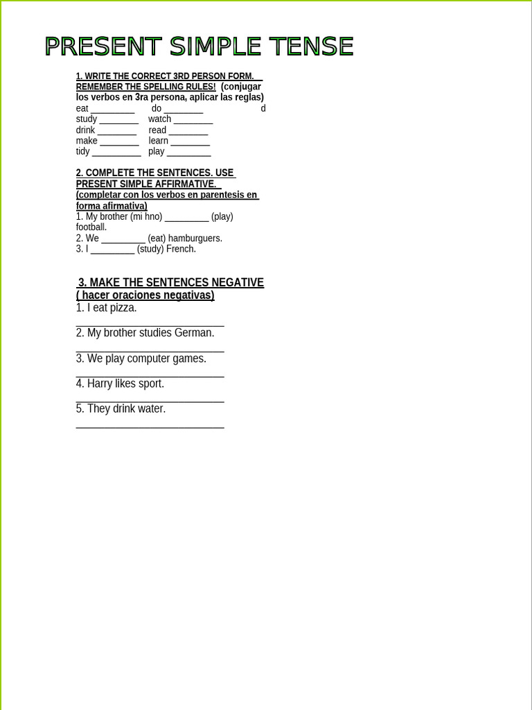 Present Simple Verb Exercises | PDF