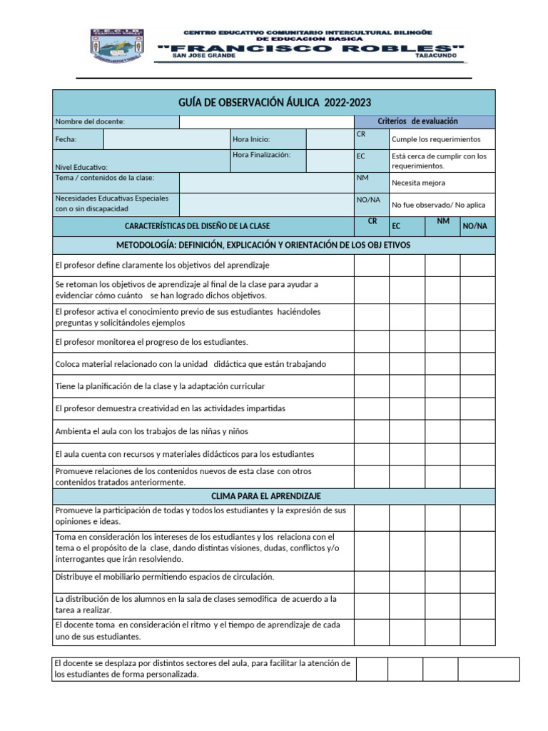 Guía de Observación Áulica 2022-2023 | PDF | Maestros | Aprendizaje
