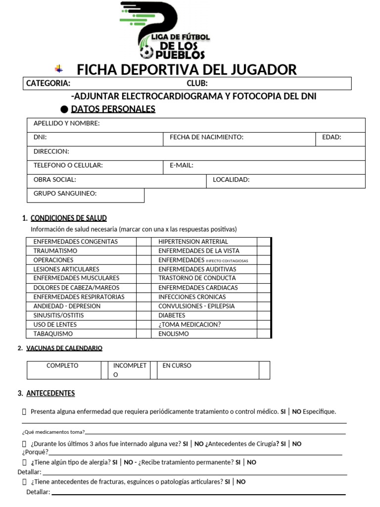 Ficha Deportiva - LP | PDF
