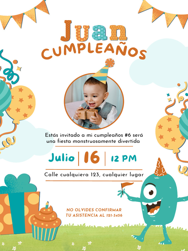 Invitación Virtual Cumpleaños Niño Infantil Blanco - 20250331 - 100456 ...