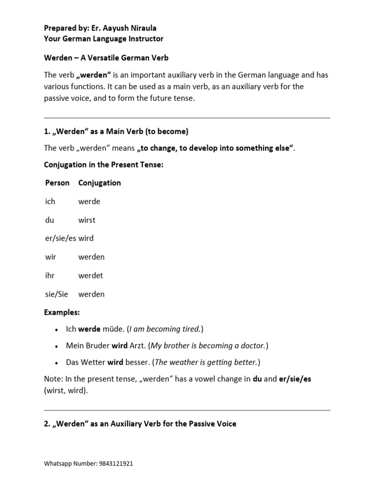 Simplified Werden A2 Note | PDF | Grammatical Tense | Verb