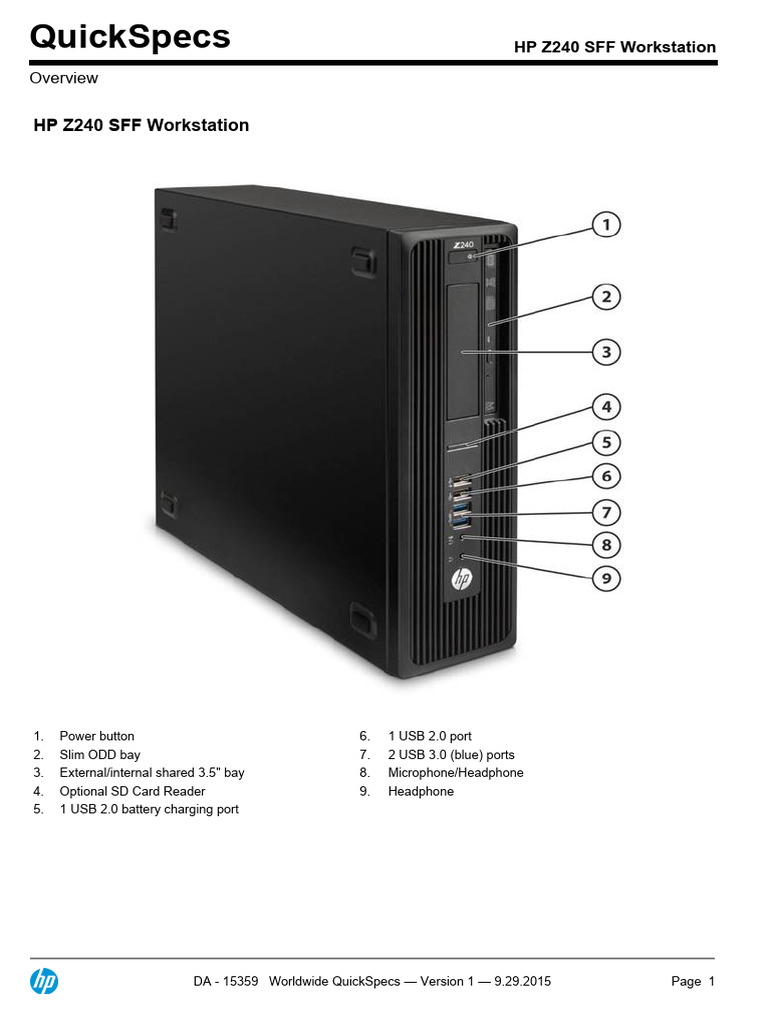 HP Hpe - Z Series - z240 SFF | PDF | Solid State Drive | Usb