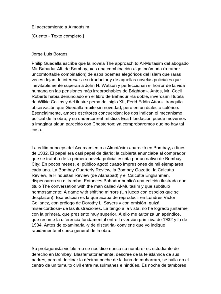 Análisis de "El acercamiento a Almotásim" | PDF