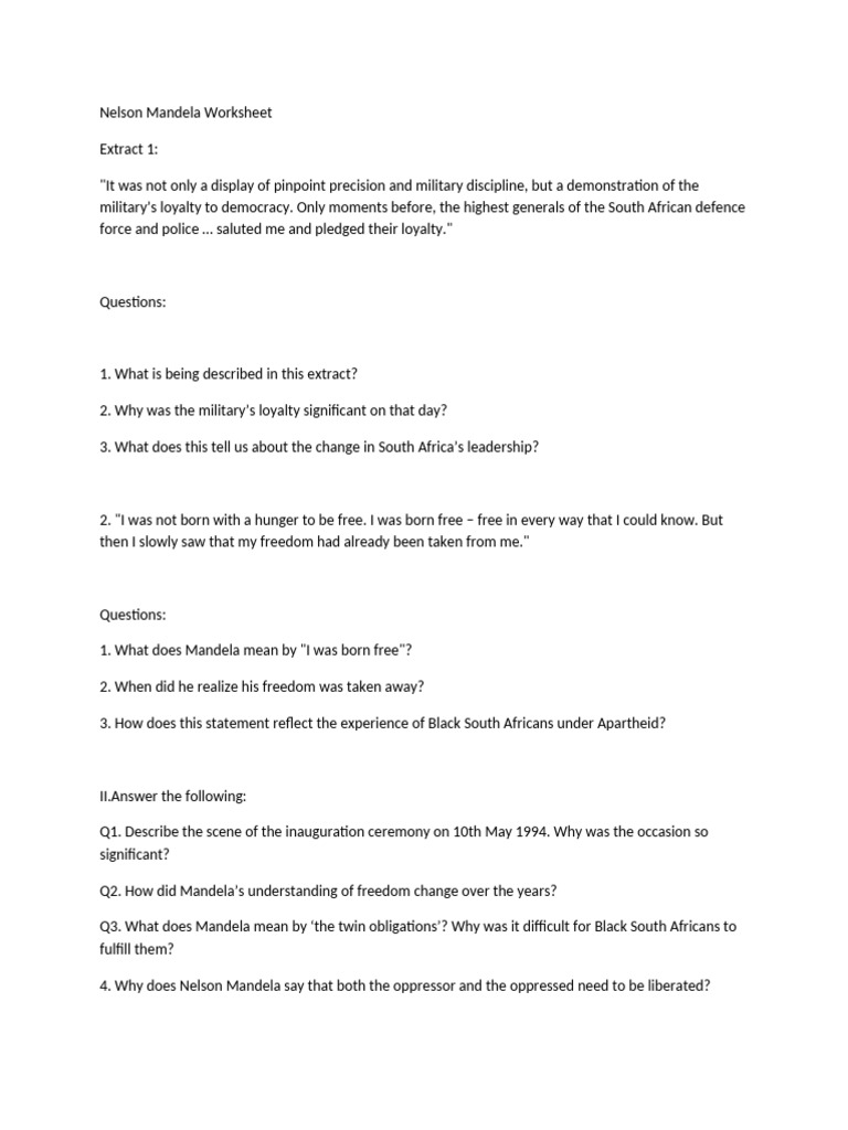 Nelson Mandela-Worksheet (1) | PDF