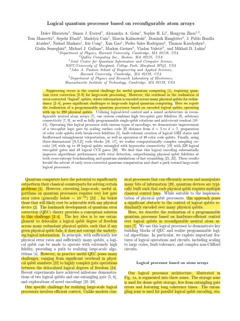 Logical Processor Neutral Atoms | PDF | Quantum Computing | Physics