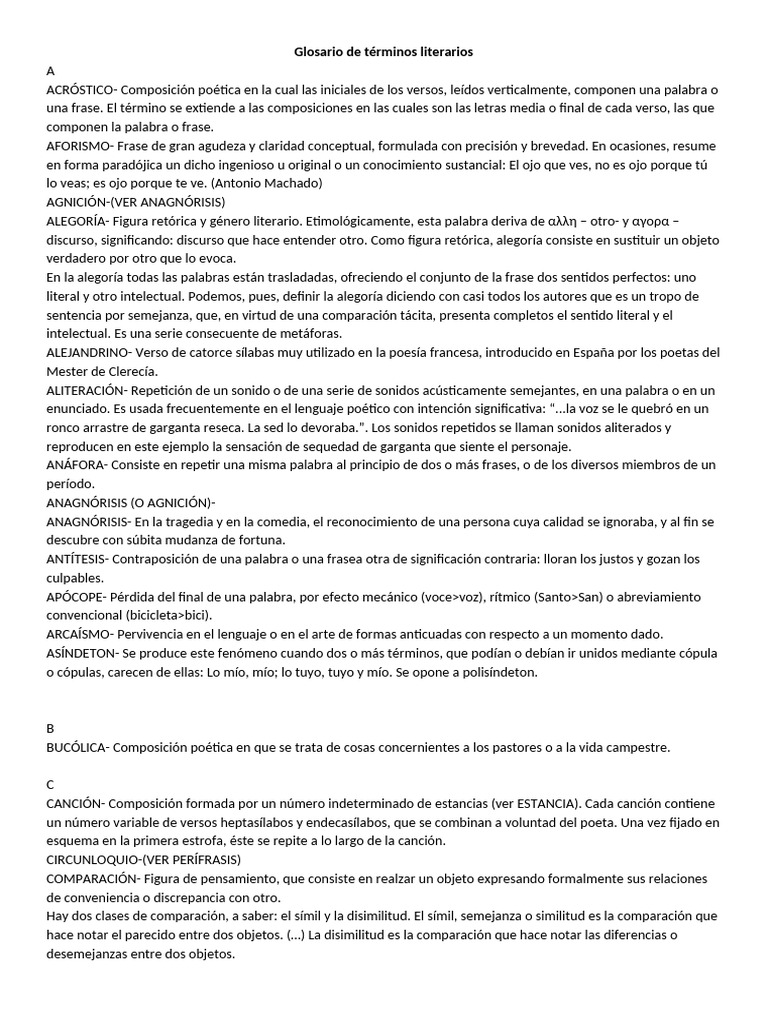 Glosario de Términos Literarios | PDF | Metro (poesía) | Poesía