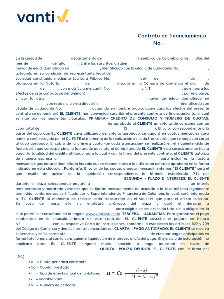 Contrato de Financiamiento en Colombia | PDF | Póliza de seguros | Crédito