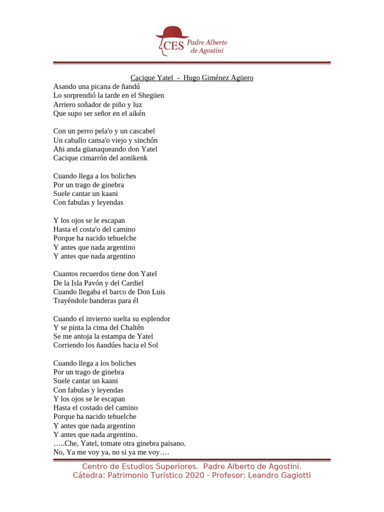 Cacique Yatel Letra | PDF
