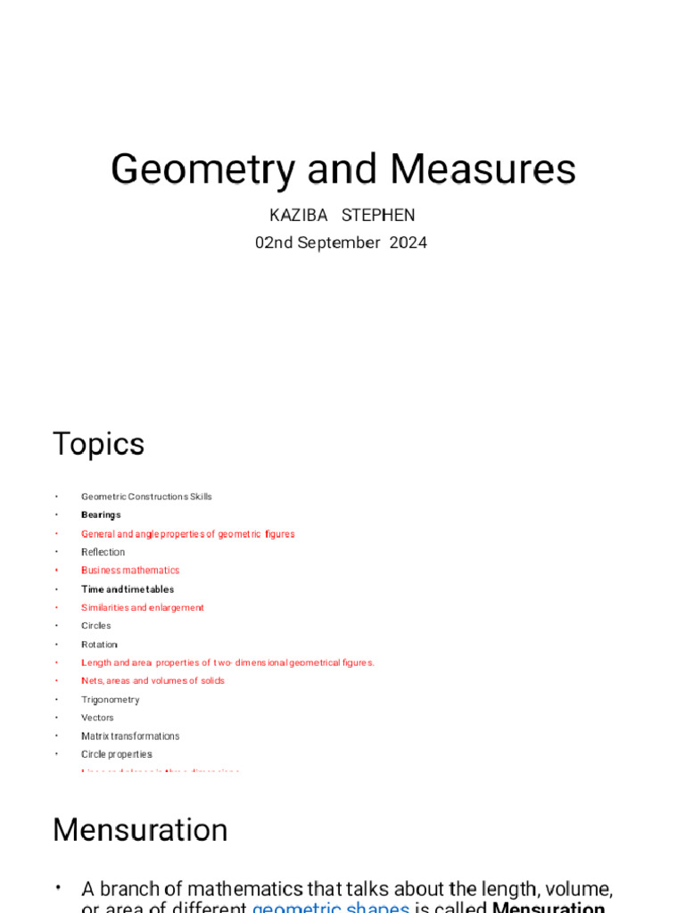 Geometry and Measures Work 2nd Sept 2024 - Phoenix | PDF