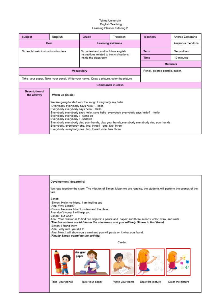 English Planning Commands in Class | PDF | Cognition | Teaching