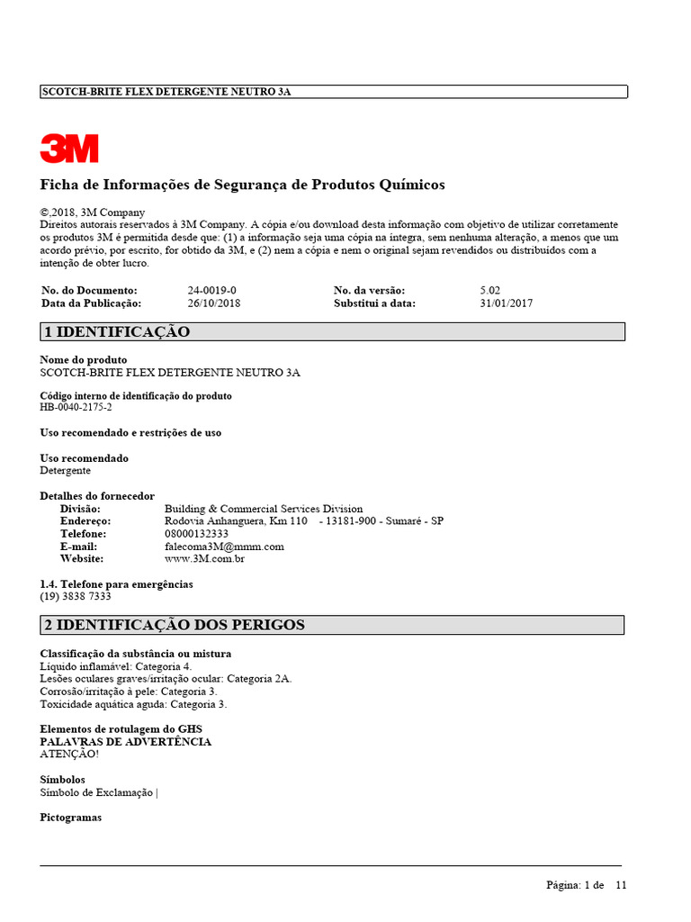 FISPQ - Scotch-Brite Flex Detergente Neutro 3M | PDF | Desperdício | Química