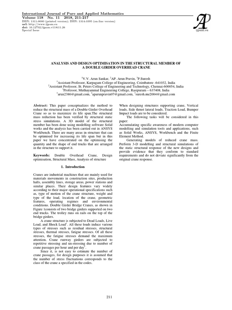 Finite ELement Analysis - Cranes | PDF | Crane (Machine) | Stress (Mechanics)