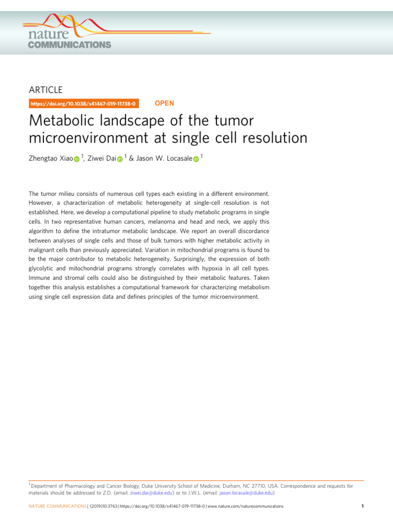 Metabolic Landscape of The Tumor Microenvironment at Single Cell ...
