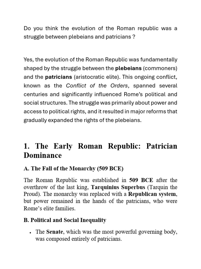 Do You Think The Evolution of The Roman Republic Was A Struggle Between ...