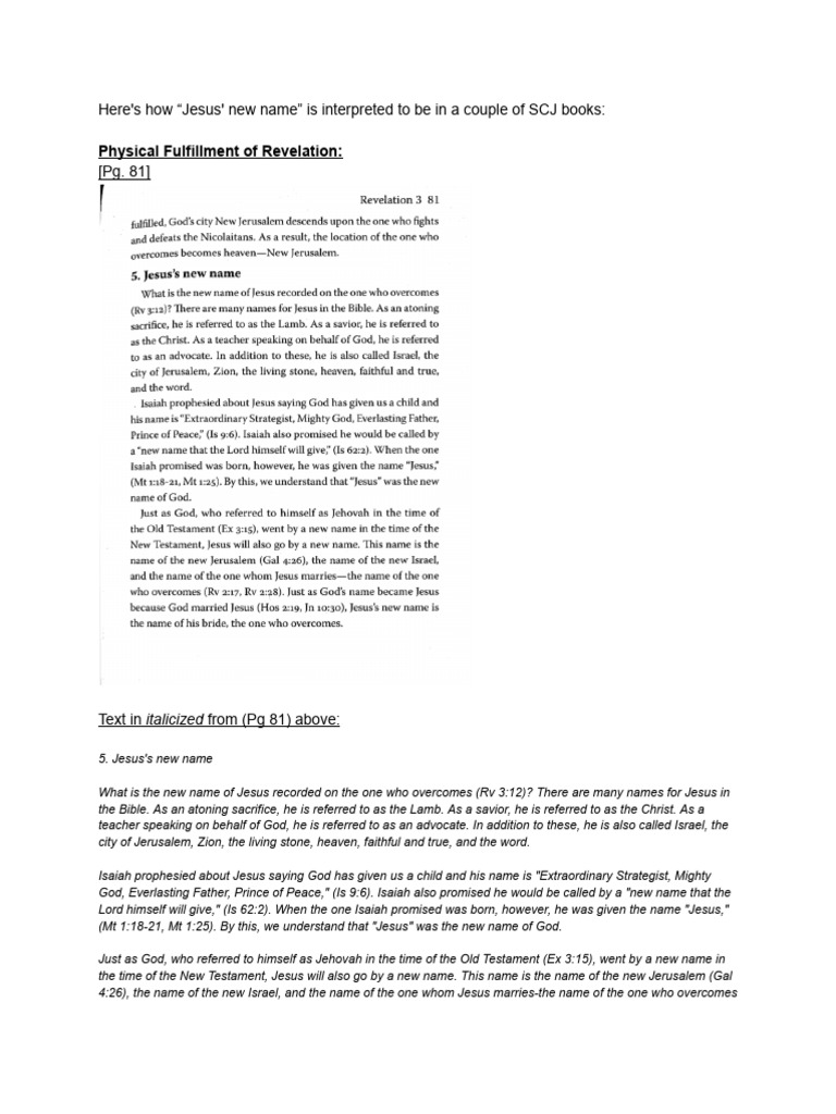 Jesus' New Name, According To Lee Man-Hee | PDF | Satan | Serpents In The Bible