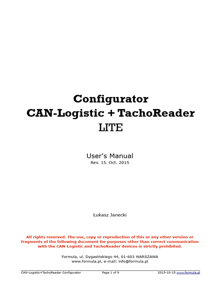 Configurator Can-Logistic + Tachoreader: User'S Manual | PDF | Input ...
