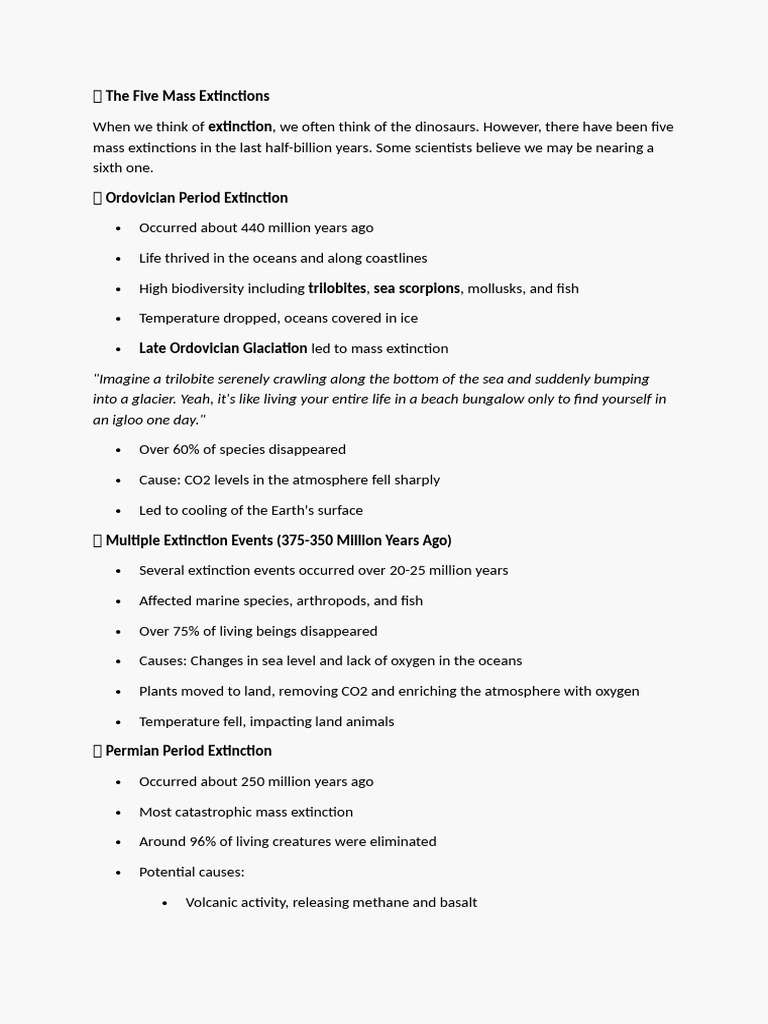 Five Historical Mass Extinctions Explained | PDF | Extinction | Oceans