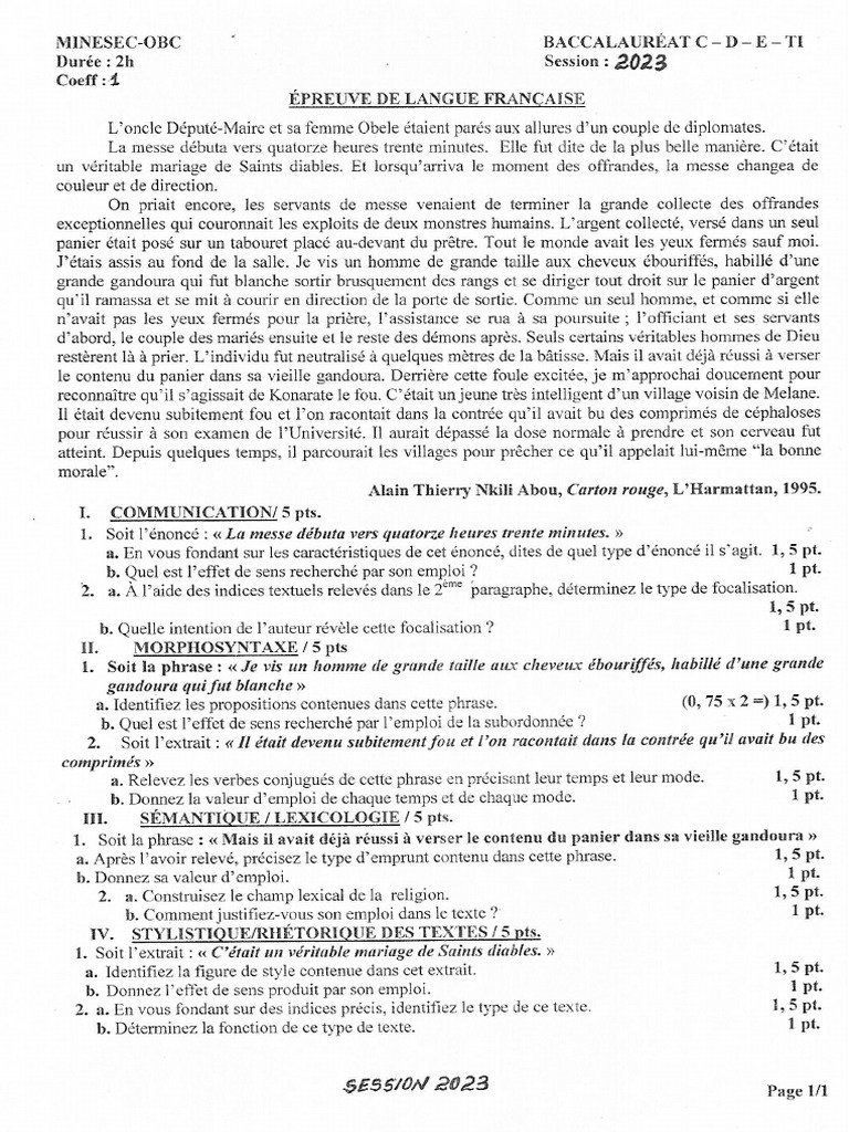 Bac D 2023 Langue Française | PDF