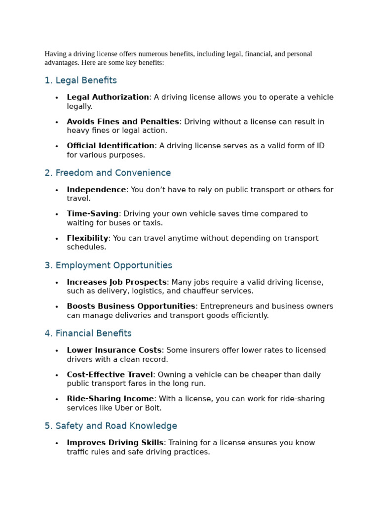 Benefits of Having a Driving License | PDF | Driver's License | Driving