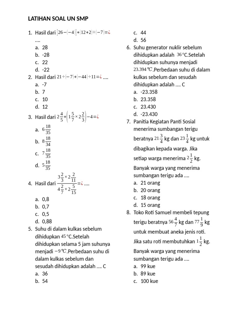 Latihan Soal UN Matematika SMP | PDF