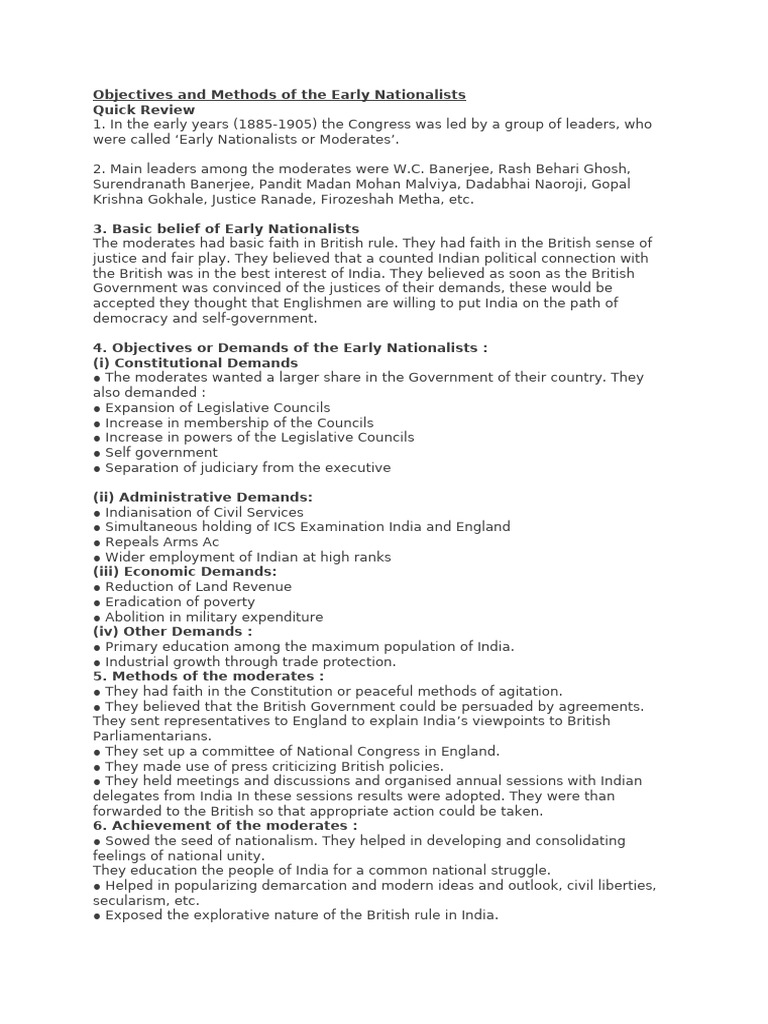 Early Nationalists: Objectives & Methods | PDF | British Raj | Indian ...