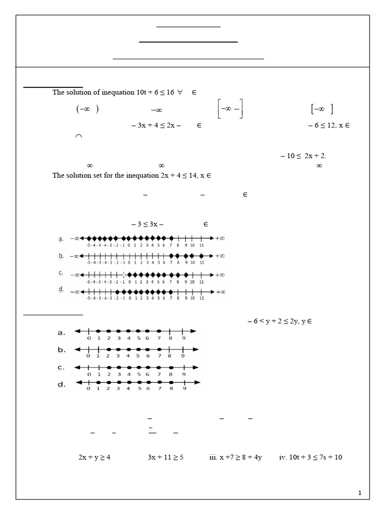 Linear Inequations Class 10 ICSE Worksheet - A | PDF | Inequality ...