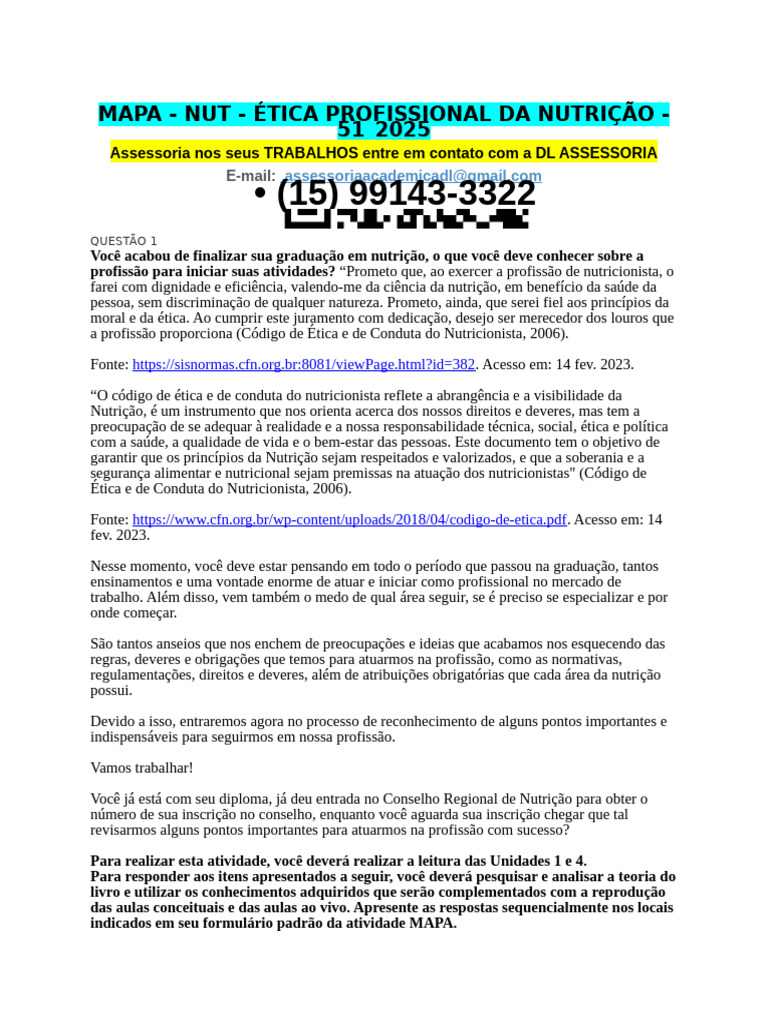 Mapa - Nut - Ética Profissional Da Nutrição - 51 - 2025 | PDF