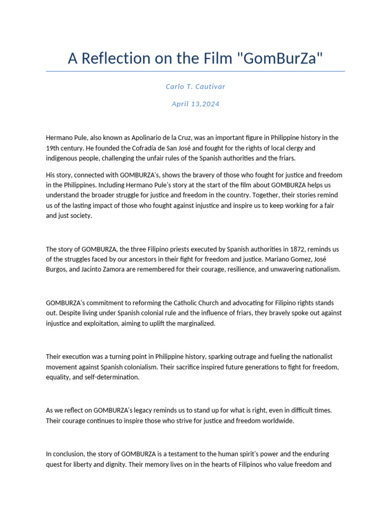 A Reflection on Gomburza Film - Cautivar | PDF