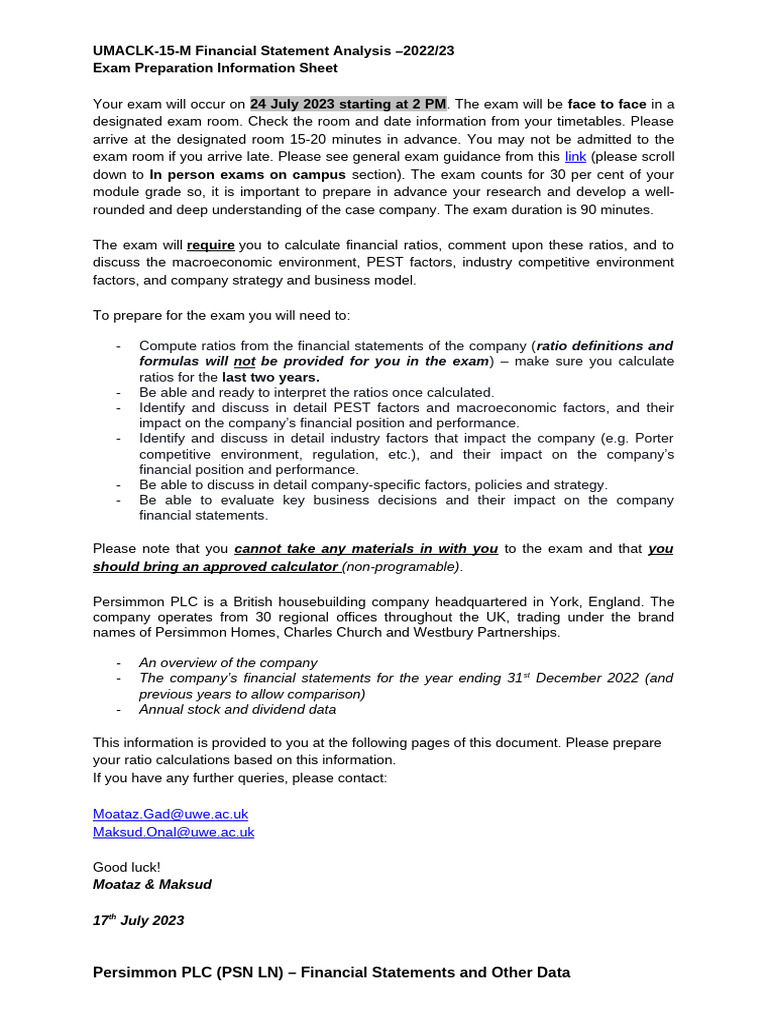 FSA In-Class Test Preparation Sheet_July_2023_Resit | PDF | Equity ...