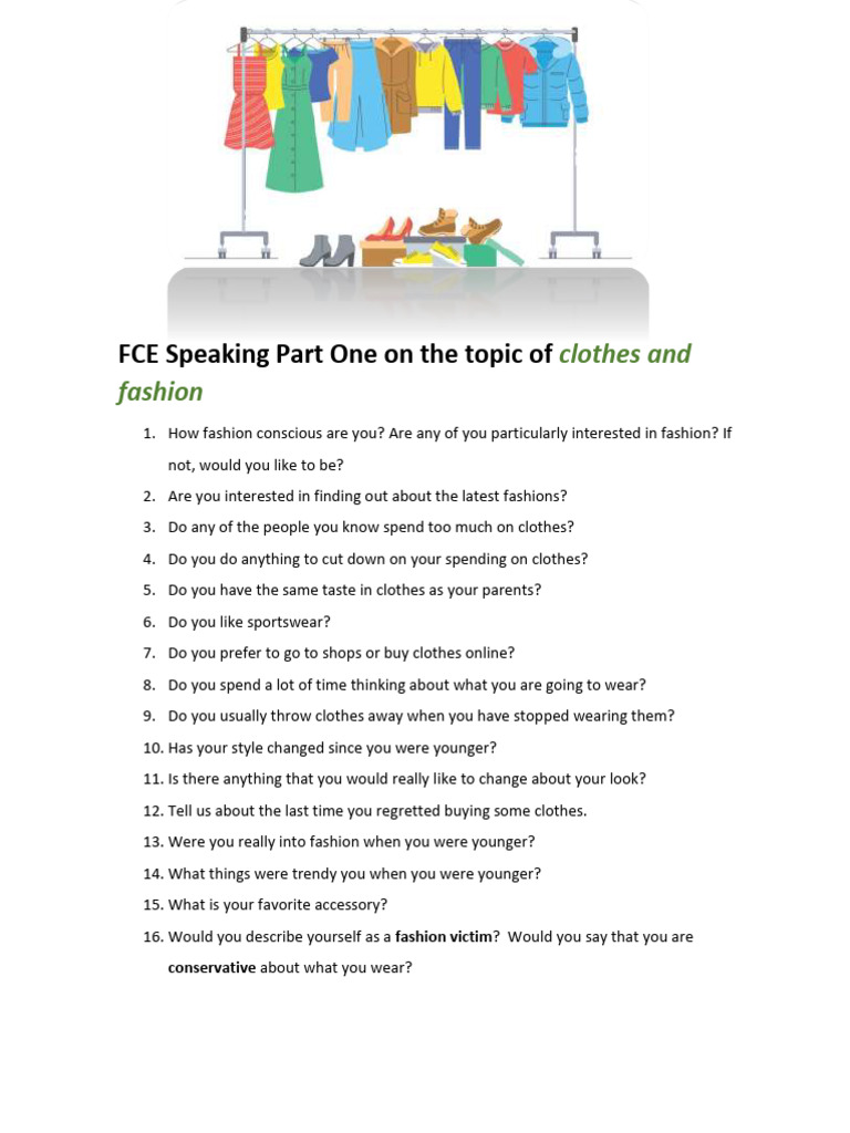 FCE Speaking: Clothes & Fashion Topics | PDF