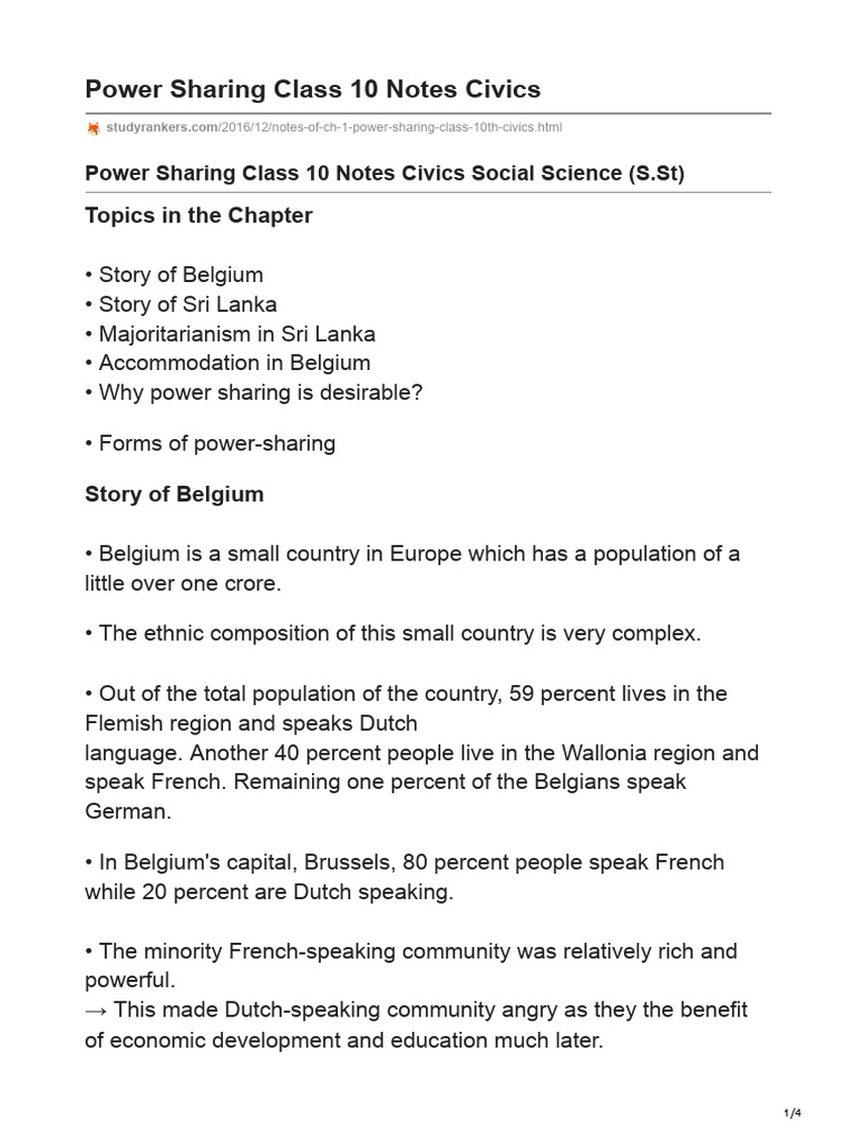 Class 10 Power Sharing Notes | PDF | Sri Lanka | Belgium