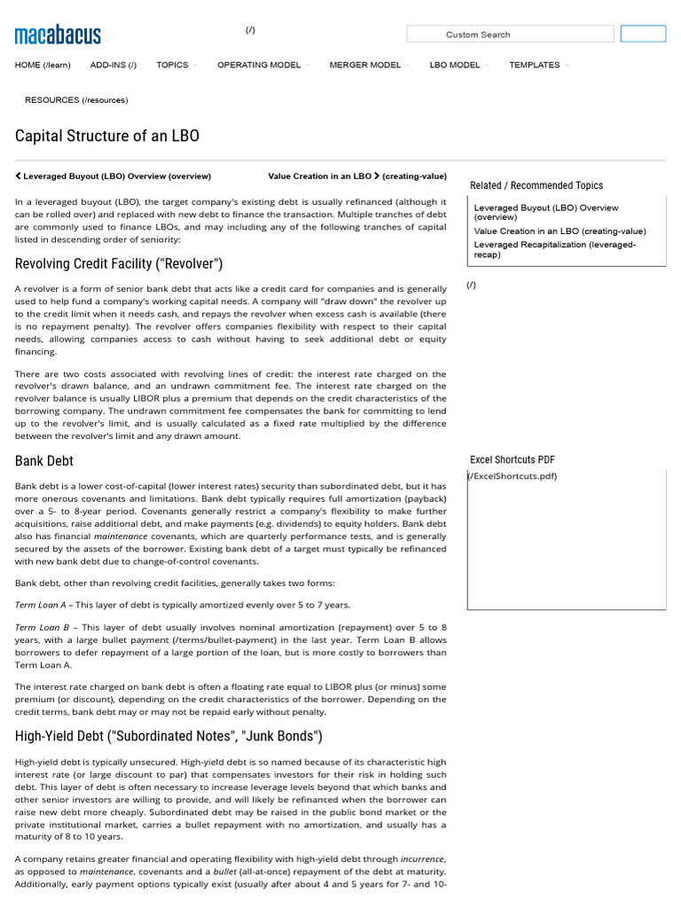 Capital Structure of An LBO | PDF | Leveraged Buyout | Debt