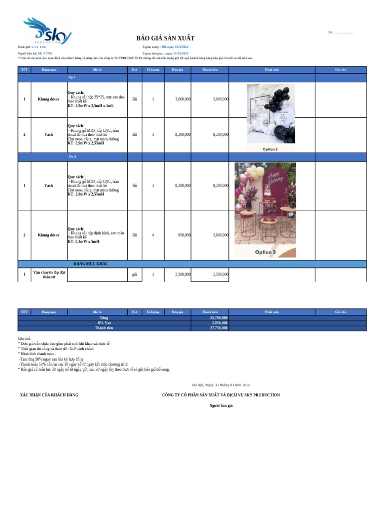 Báo Giá - TDC - H NG M C Decor 10-03-2024 | PDF