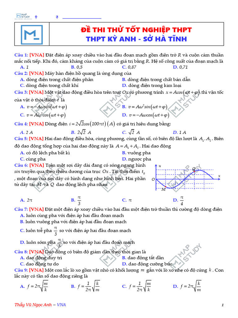 46 - THPT Ká Anh - HÃ TÄ©nh - Thi Thá TN THPT | PDF
