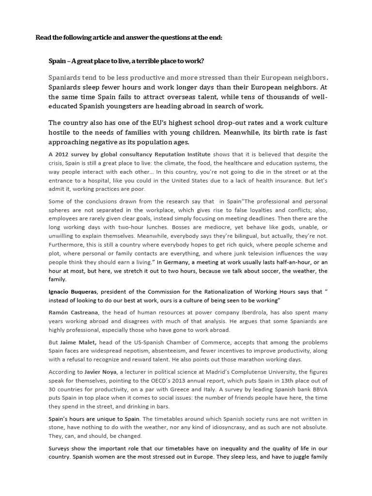 Spain's Work Culture: Challenges and Solutions | PDF | Spain | Employment