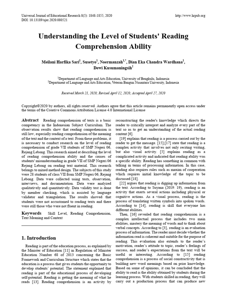 Understandingthe Levelof Students Reading Comprehension Ability | PDF ...