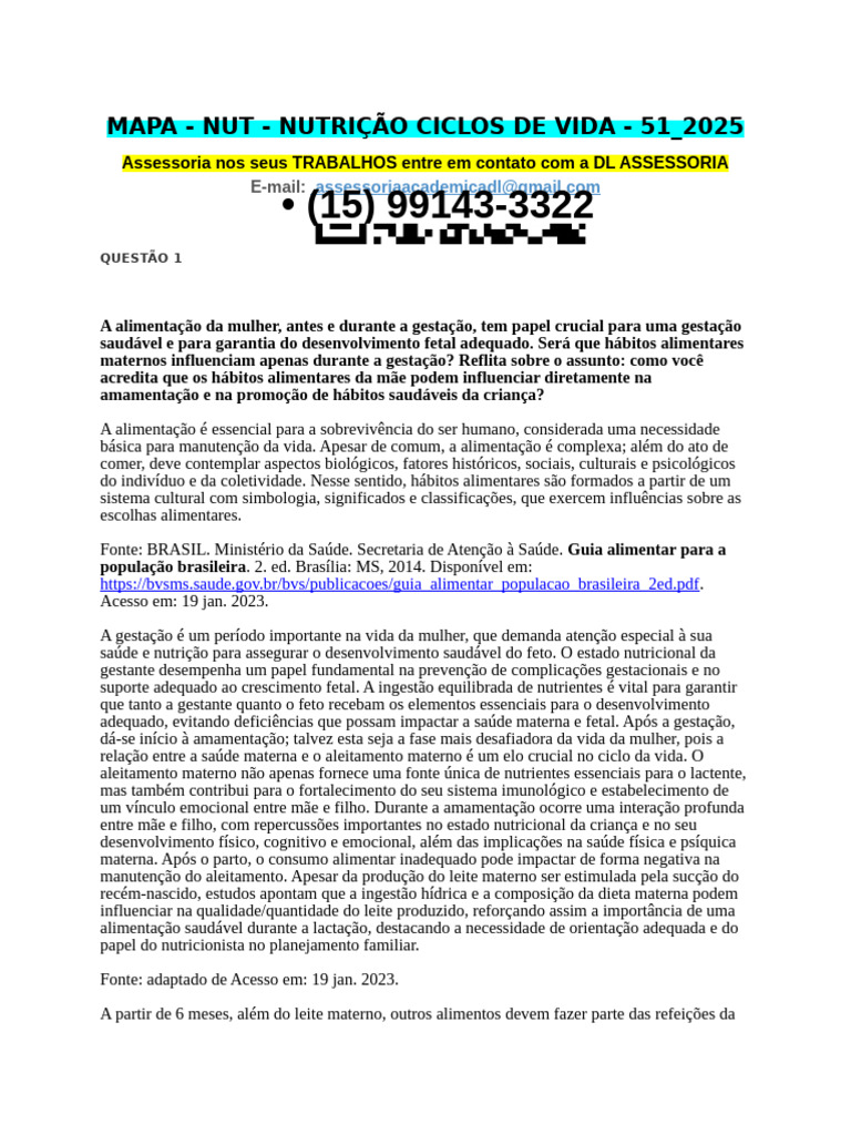 MAPA - NUT - NUTRIÇÃO CICLOS DE VIDA - 51_2025 | PDF | Amamentação ...