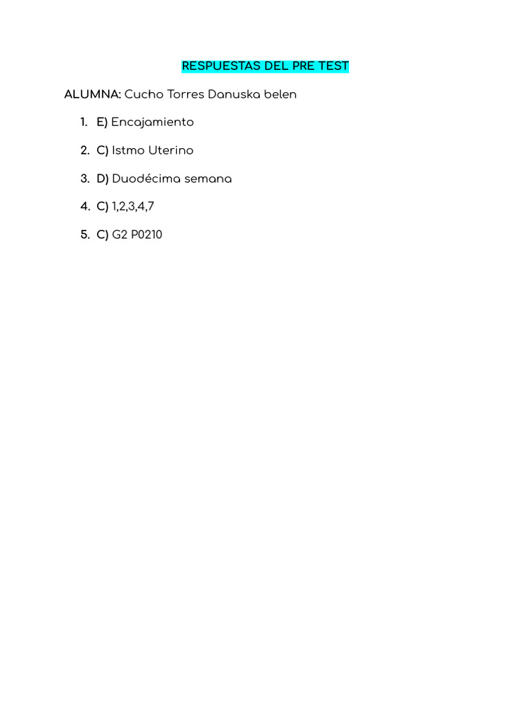 Respuesta Pre Test | PDF